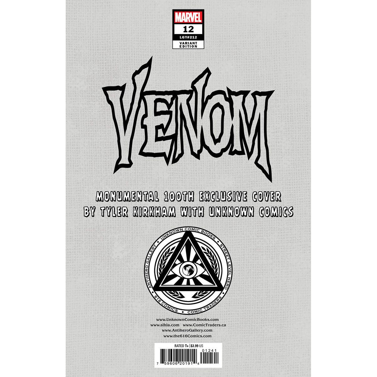 VENOM #12 UNKNOWN COMICS TYLER KIRKHAM EXCLUSIVE VIRGIN VAR (10/26/202 – Plastic Empire